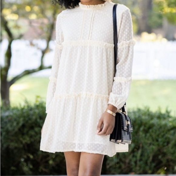 Solutions | Dresses | Solution Cream Dot Babydoll Dress Large | Poshmark